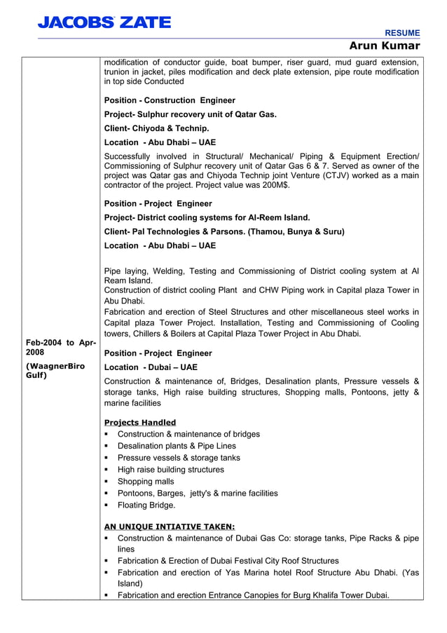 Arun Resume . | DOC