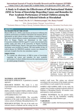 A Study to Evaluate the Effectiveness of Self Instructional Module SIM in Terms of Knowledge ...
