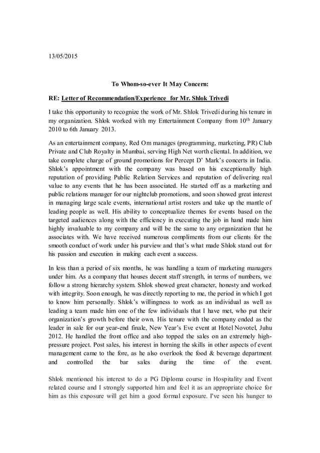 Shlok recommendation letter (1) | PDF