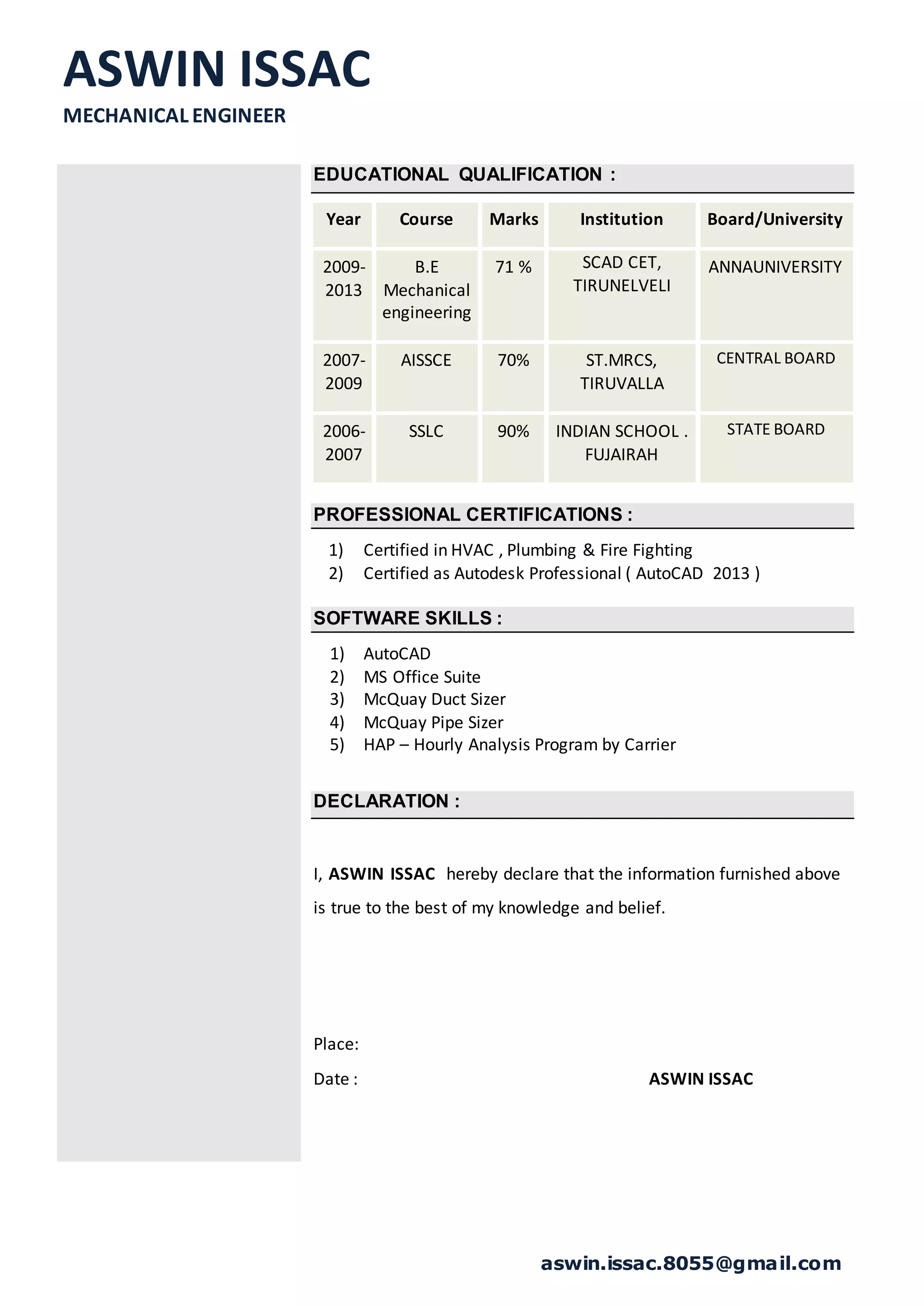Aswin Issac - CV | DOCX