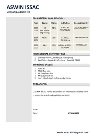Aswin Issac - CV | DOCX