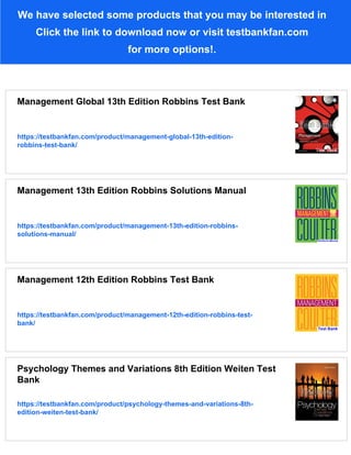 Management 13th Edition Robbins Test Bank | PDF