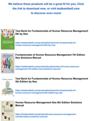 Solution Manual for Fundamentals of Human Resource Management 8th by Noe | PDF