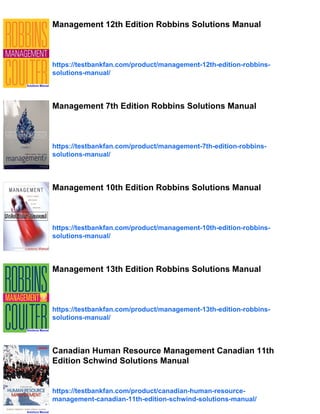 Management Canadian 11th Edition Robbins Solutions Manual | PDF
