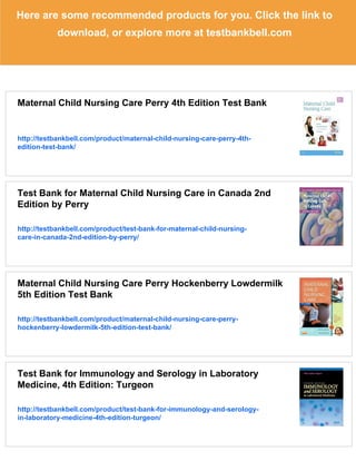 Test Bank for Maternal Child Nursing Care 6th Edition by Perry | PDF