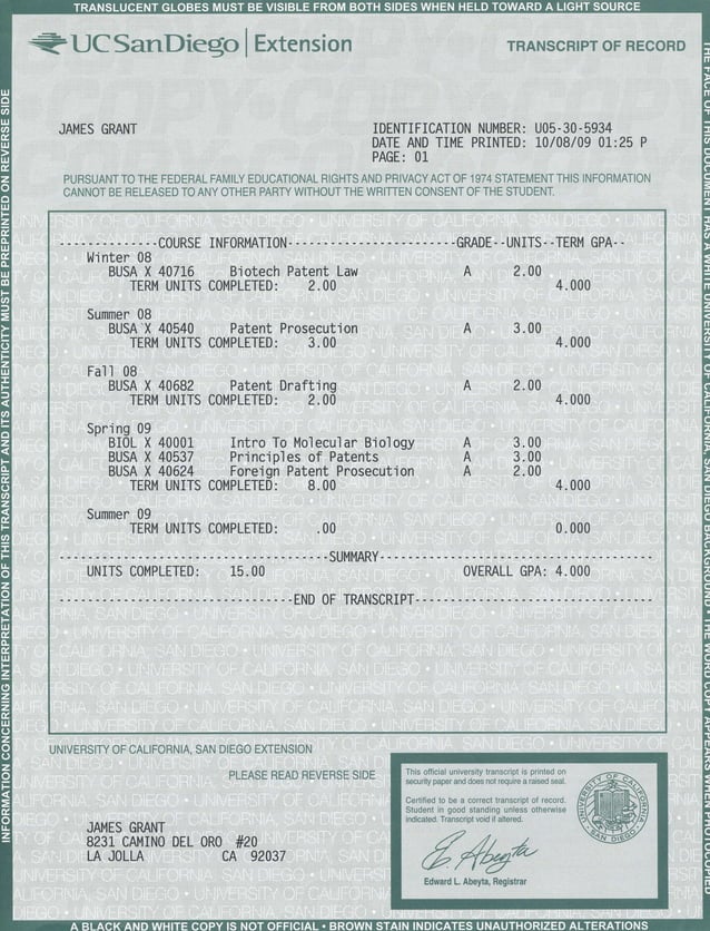 UCSD Transcript - James Lewis Grant | PDF
