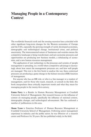 Managing People In A Contemporary Context Emma Parry Shaun Tyson | PDF