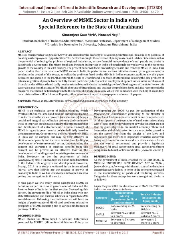 An Overview of MSME Sector in India with Special Reference to the State of Uttarakhand | PDF ...