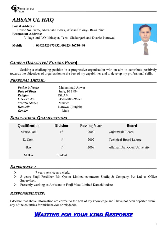 CV - Ahsan ul Haq | PDF