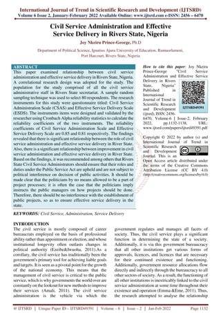 Civil Service Administration and Effective Service Delivery in Rivers State, Nigeria | PDF