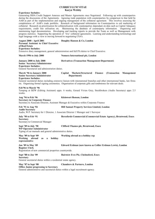 Karyn Welsby Curriculum Vitae Nov 2014 | DOC