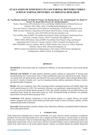 EVALUATION OF EFFICIENCY IN CAST PARTIAL DENTURES VERSUS ACRYLIC ...
