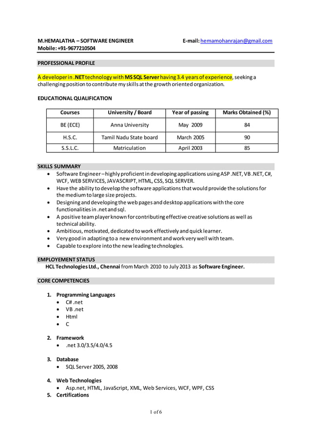Hemalatha-Software Engineer | DOCX | Web Development | Internet