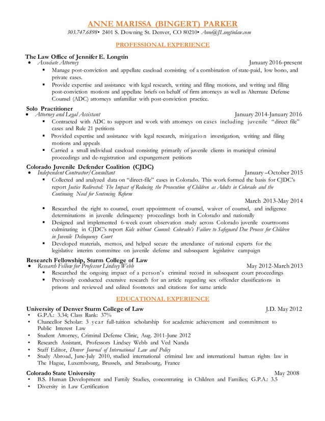 Anne Parker Resume for firm | PDF
