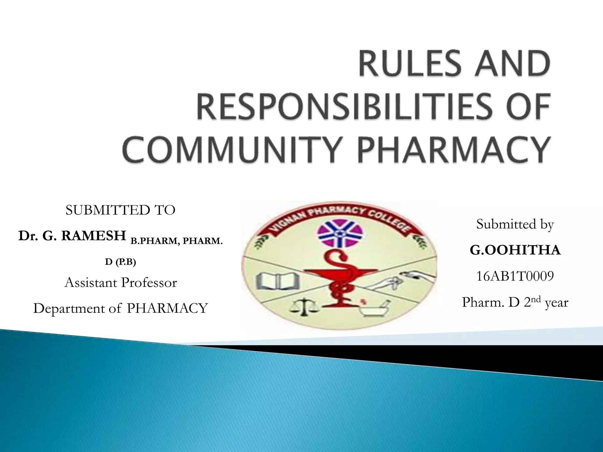 RULES AND RESPONSIBILITIES OF COMMUNITY PHARMACY | PPTX