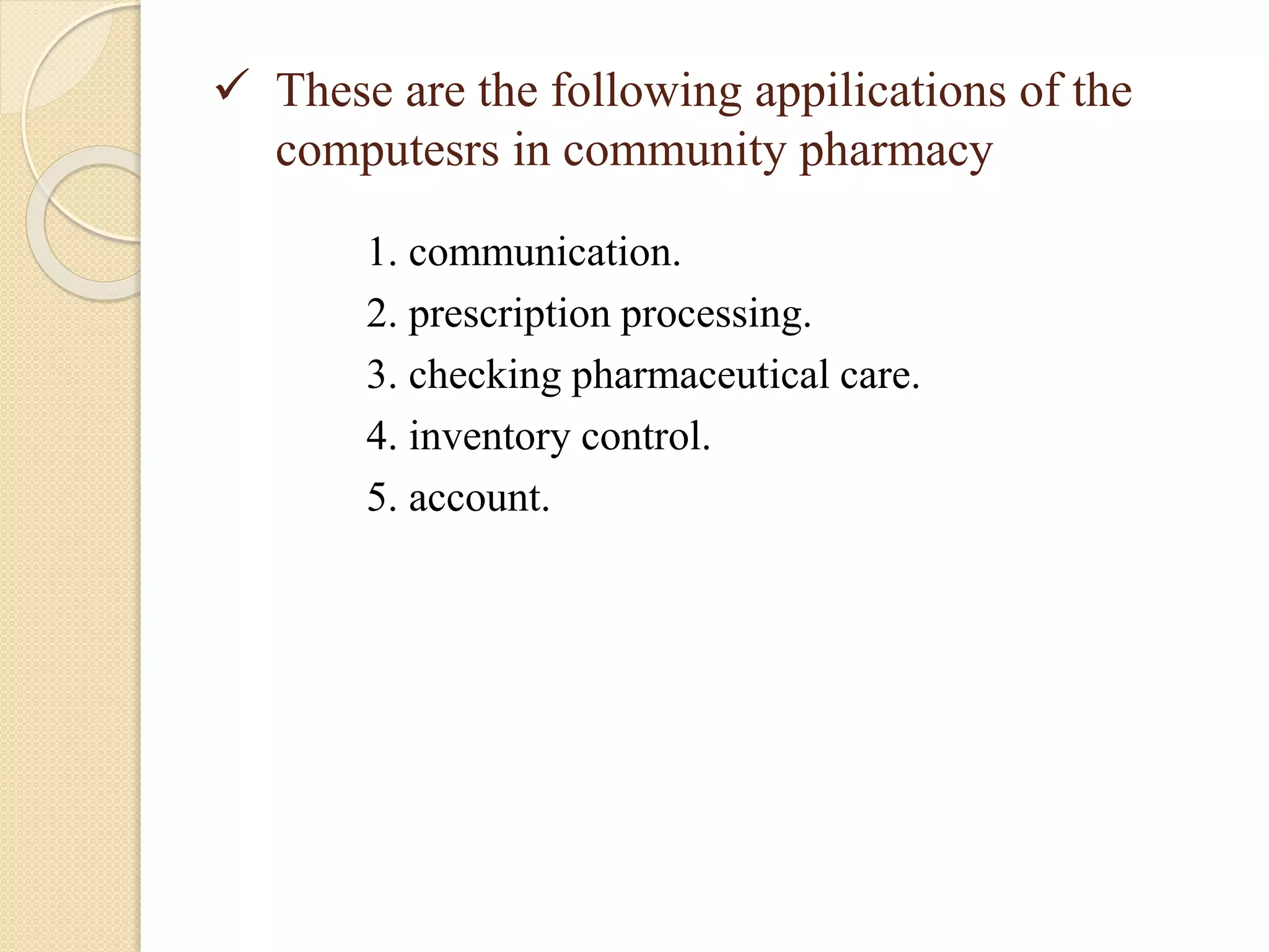 use of computers in community pharmacy | PPTX