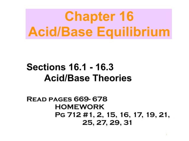Chapter 16 Lecture- Acid/Base Equilibrium | PDF | Chemistry | Science