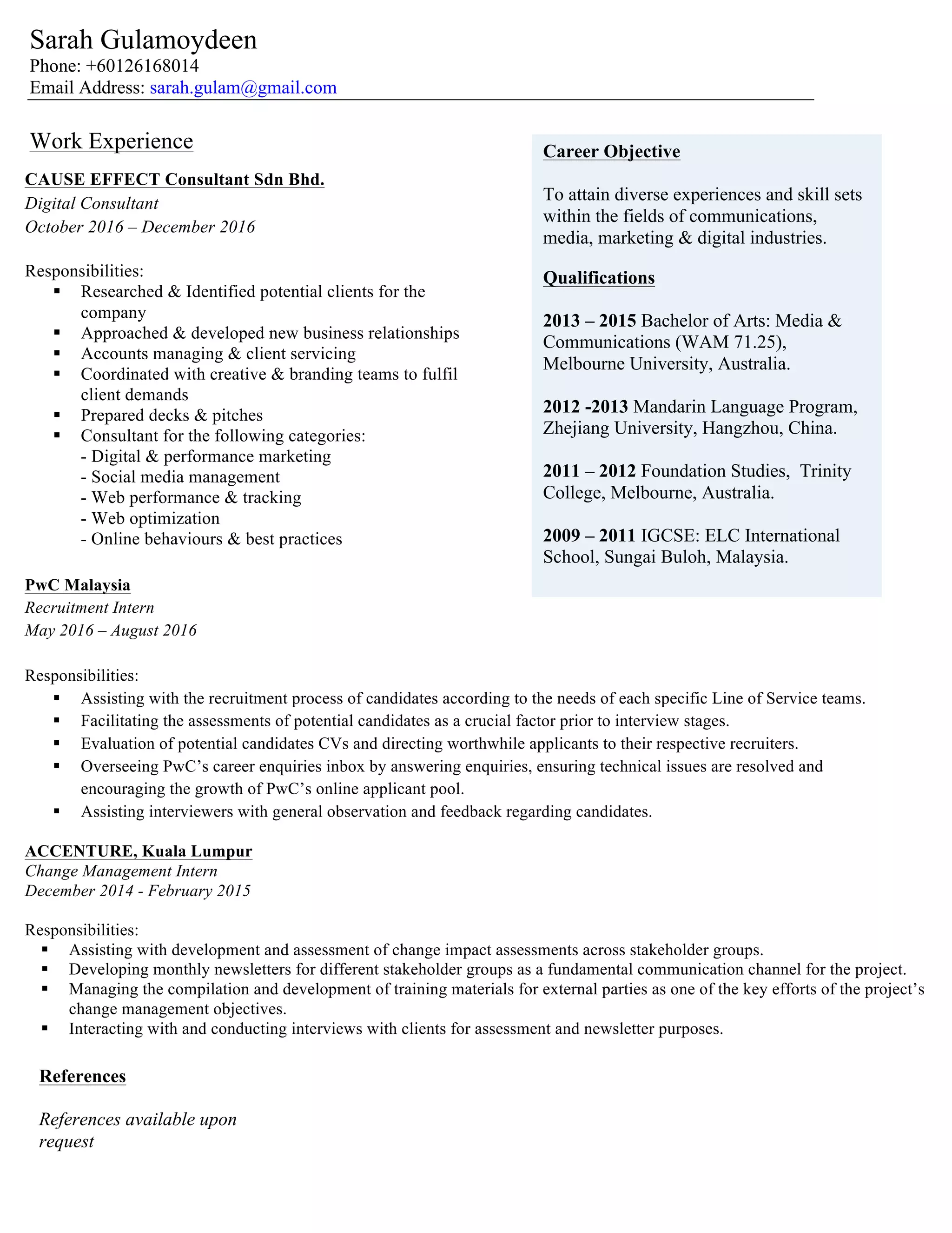 Sarah Gulamoydeen CV Dec 2016 Linkedin | PDF