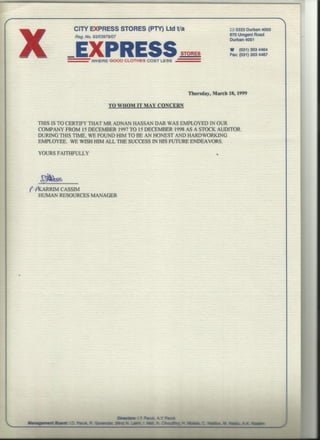 Express Stores South Africa Experience Certificate | PDF