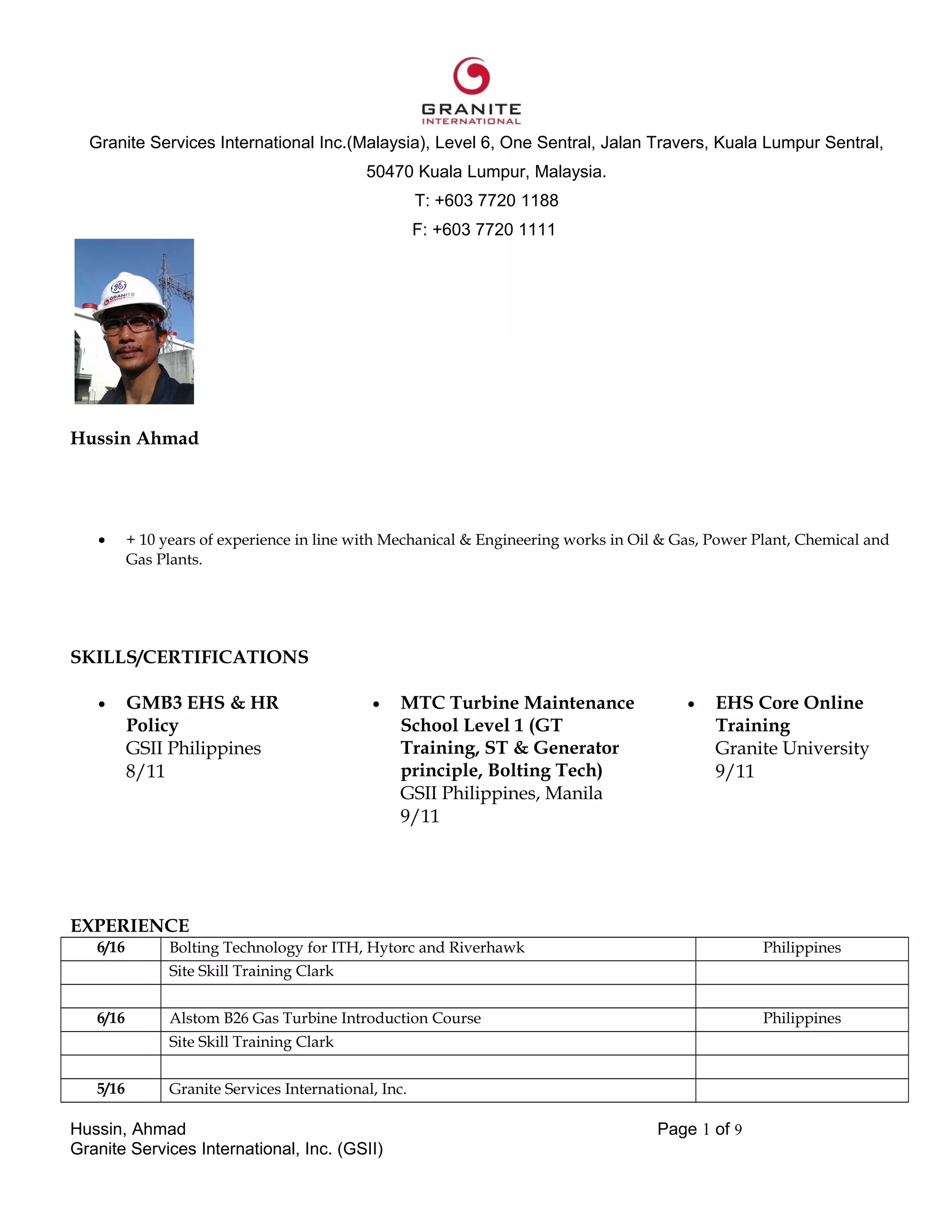 CV - Hussin Bin Ahmad | DOC