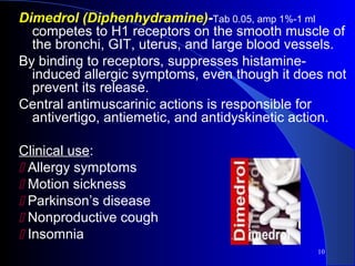 Pharmacology of Antihistamine agents. Immunopharmacology | PPT