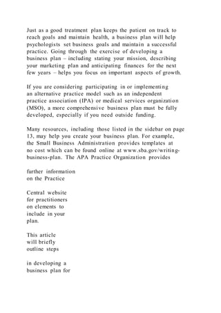 16 APA PRACTICE ORGANIZATIONPutting Your Business Plan to | PDF