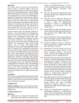 Assess the Knowledge and Perception of Risk Factors of Cardio Vascular ...