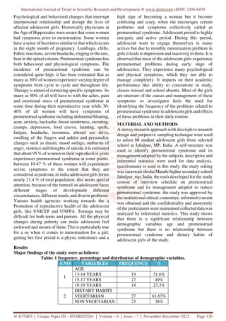 A Study to Identify Premenstrual Syndrome and their Management Adopted ...