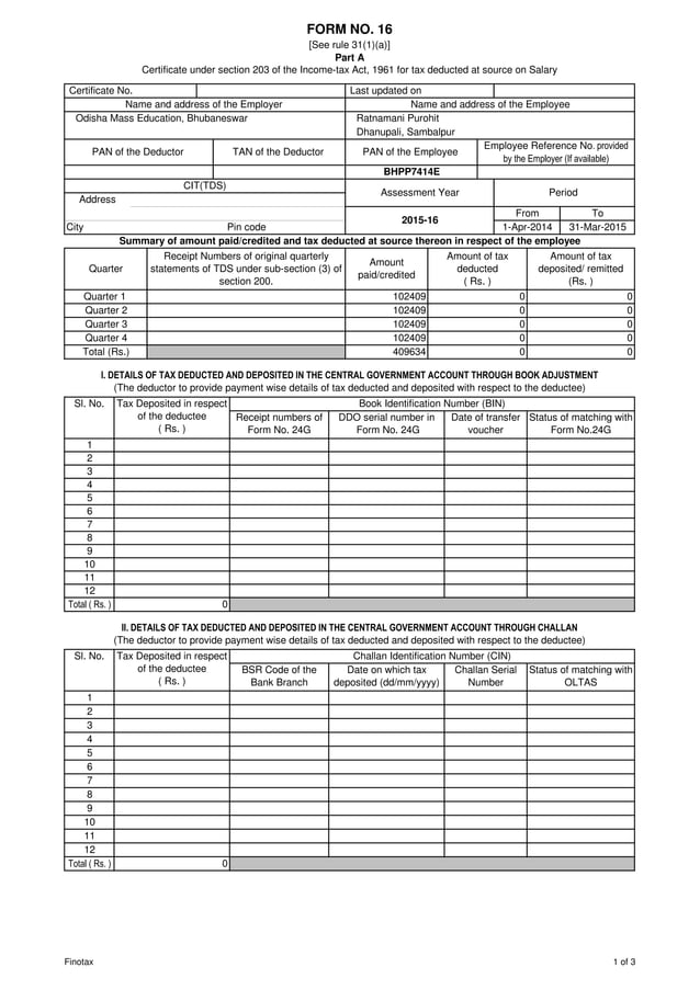 FORM 16 | PDF | Free Download