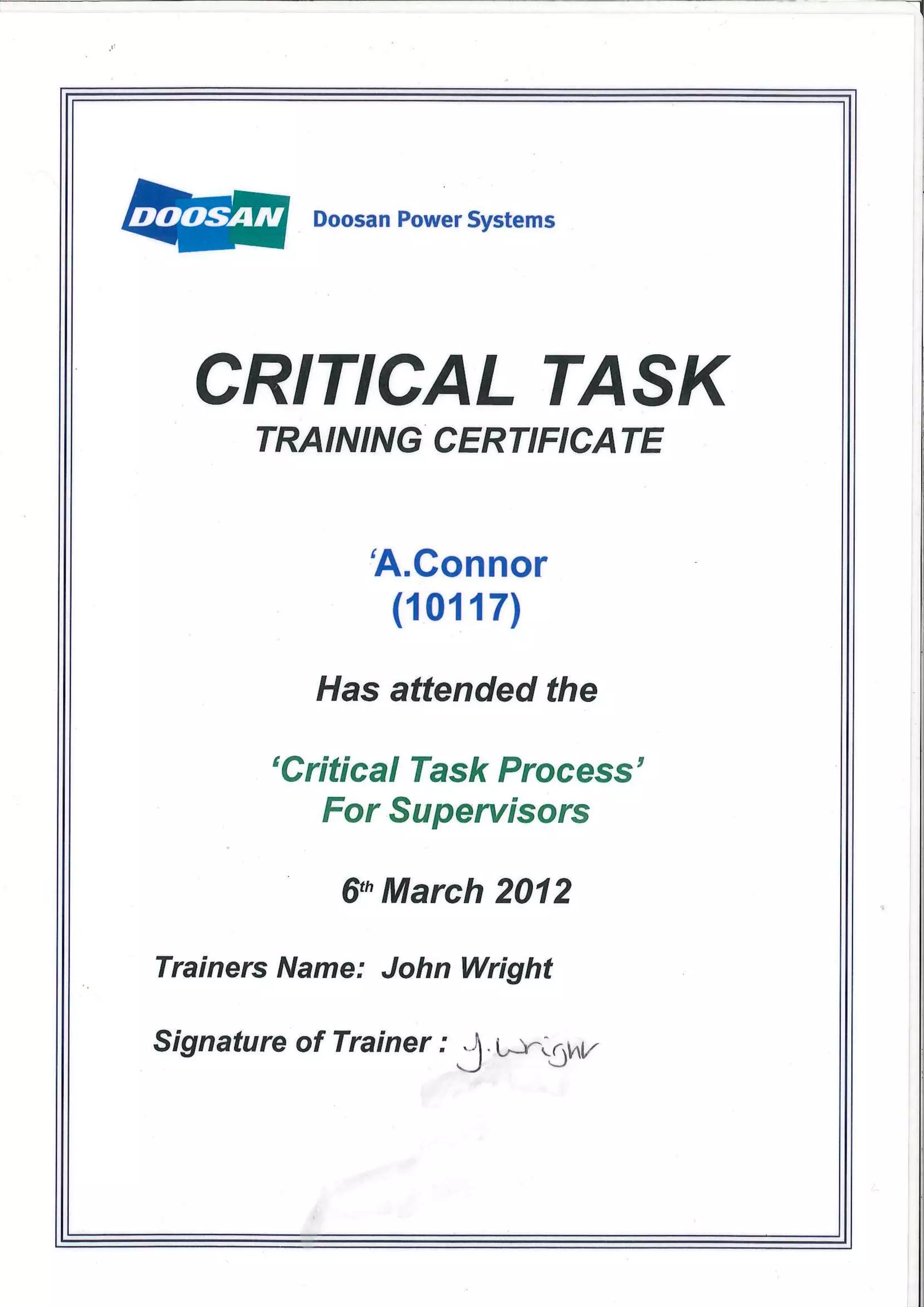 Critical Task Training Cert | PDF