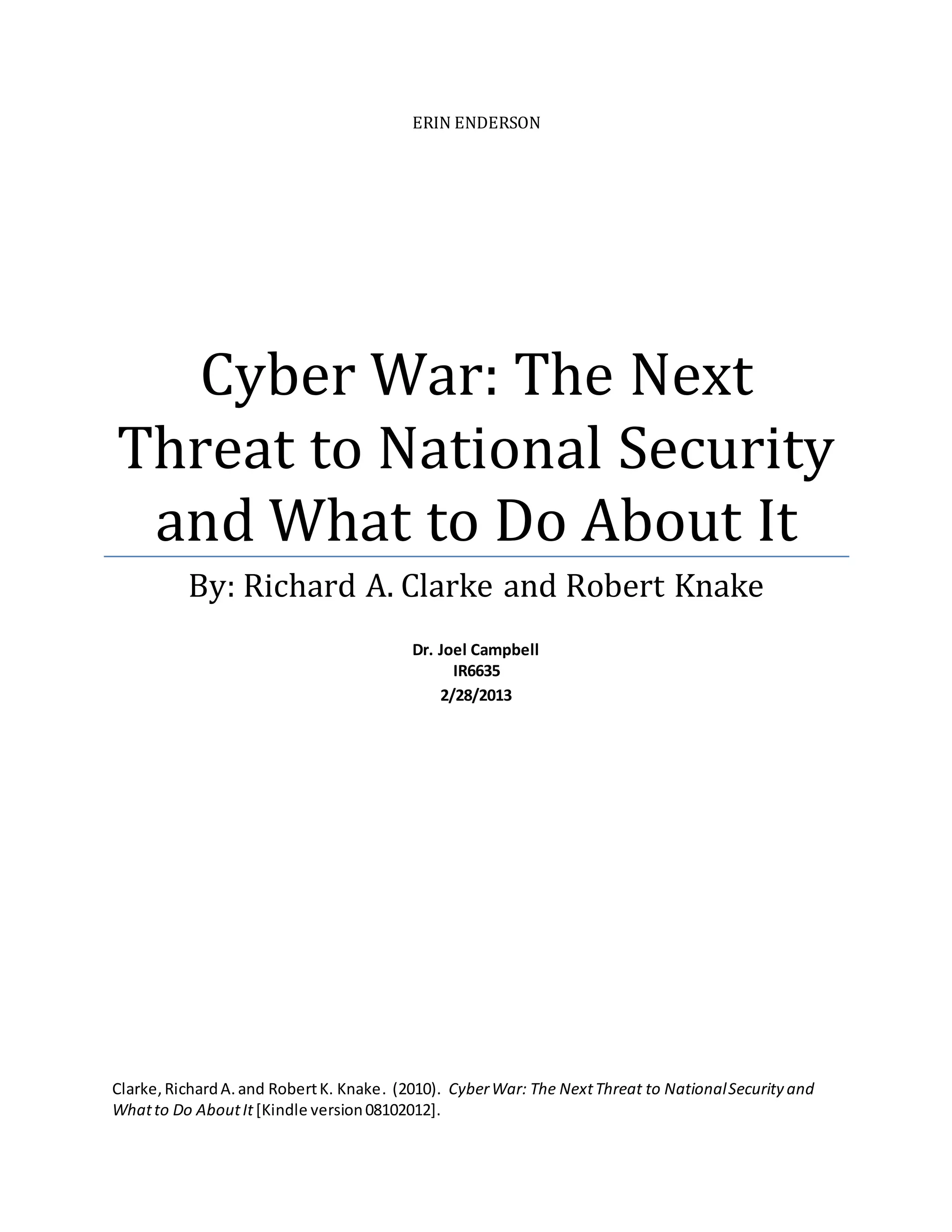 Richard A. Clarke Review - Enderson | DOCX