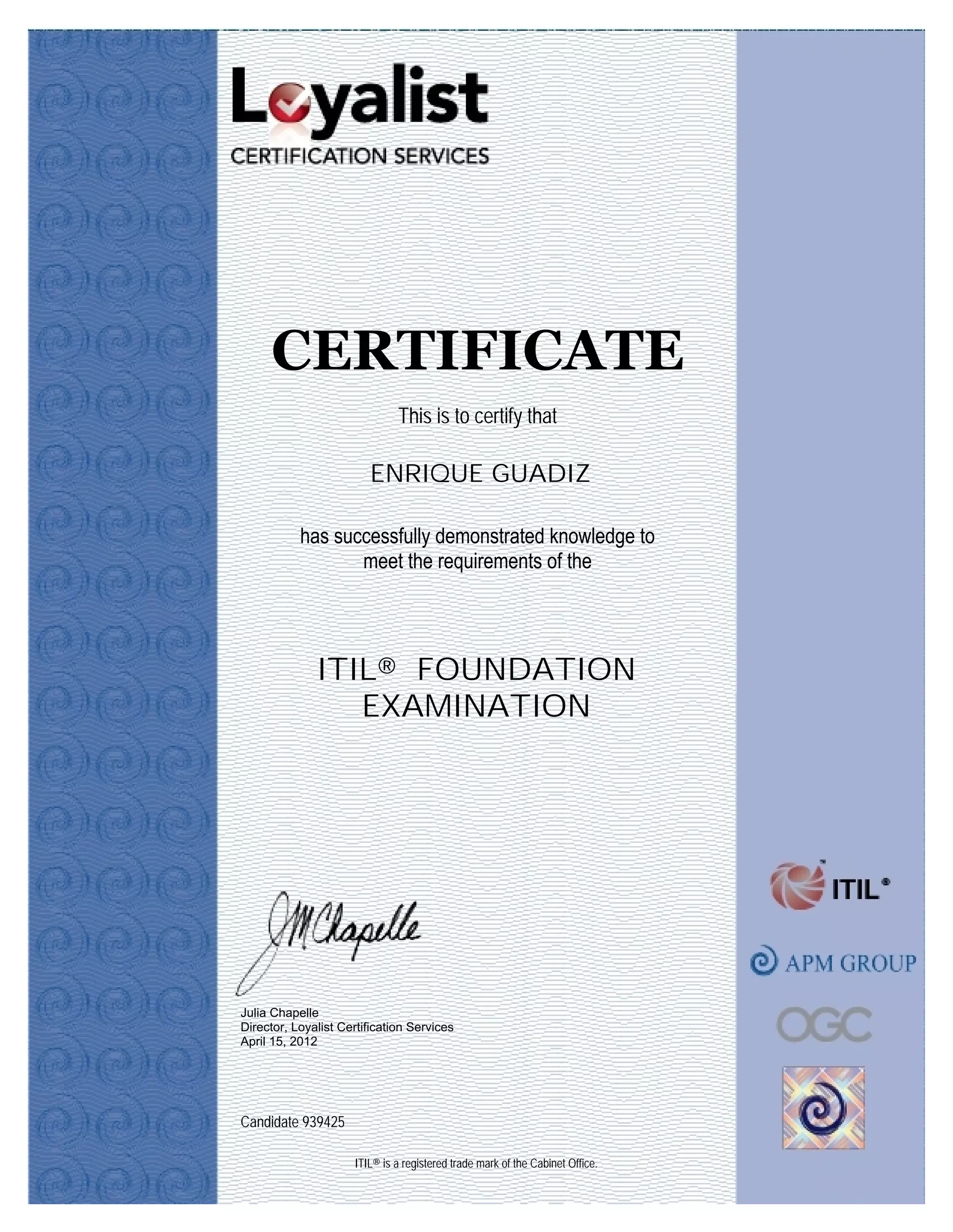 ITIL V3 Certificate | PDF