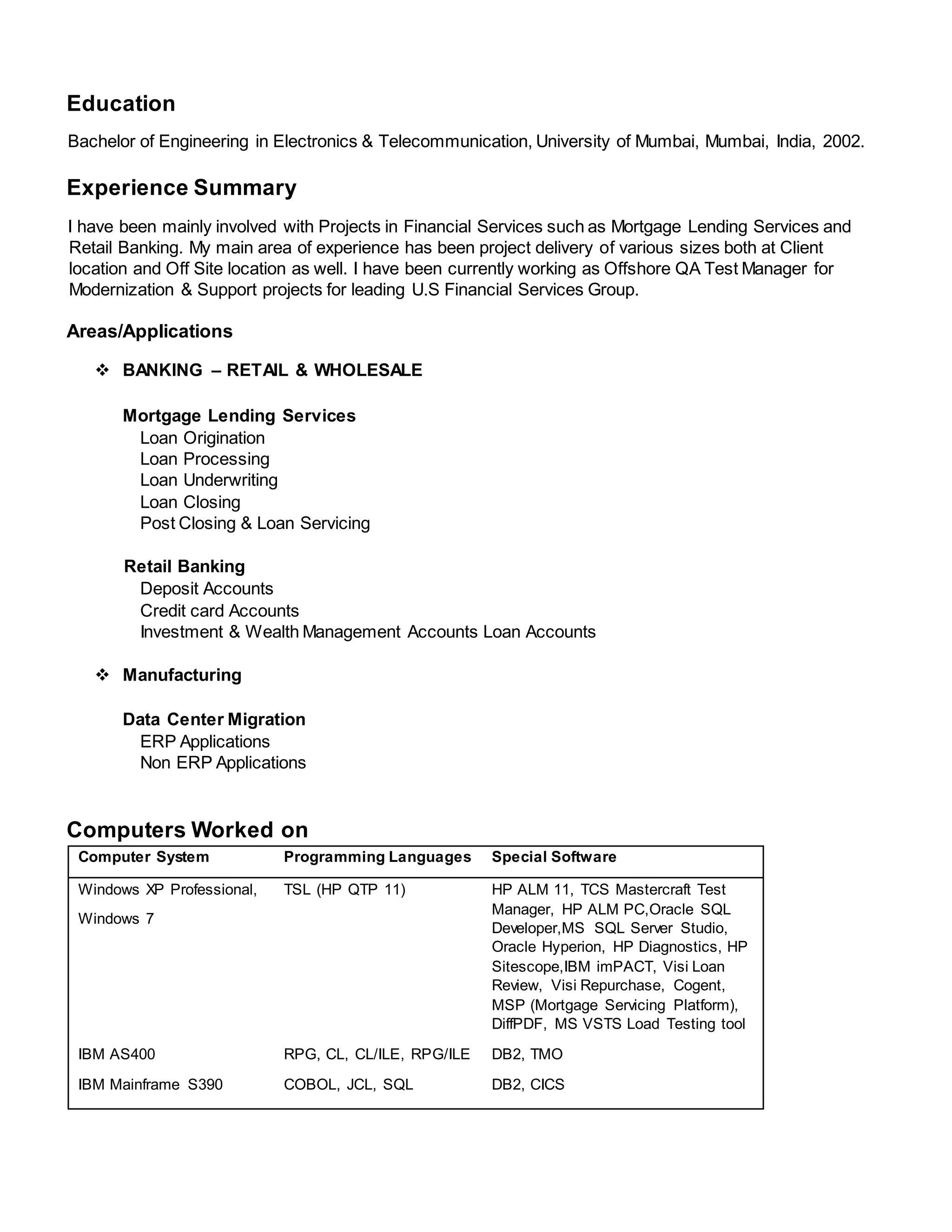 Resume_SushilJalan | DOCX | Operating Systems | Computer Software and Applications