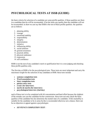PSYCHOLOGICAL TESTS AT ISSB | PDF