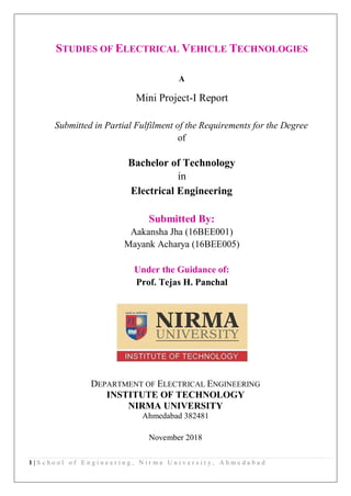 Report on Studies of Electric Vehicle Technologies | PDF