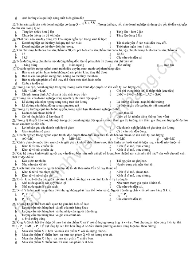 16 bộ đề trắc nghiệm kinh tế vi mô có đáp án | PDF