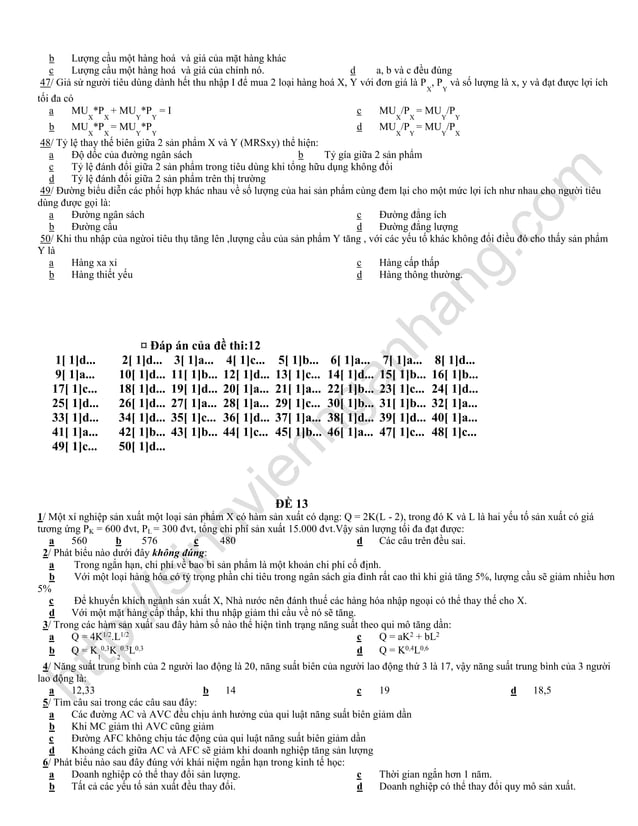 16 bộ đề trắc nghiệm kinh tế vi mô có đáp án | PDF