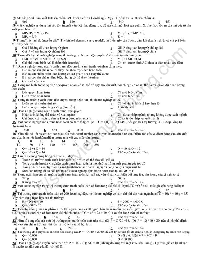 16 bộ đề trắc nghiệm kinh tế vi mô có đáp án | PDF