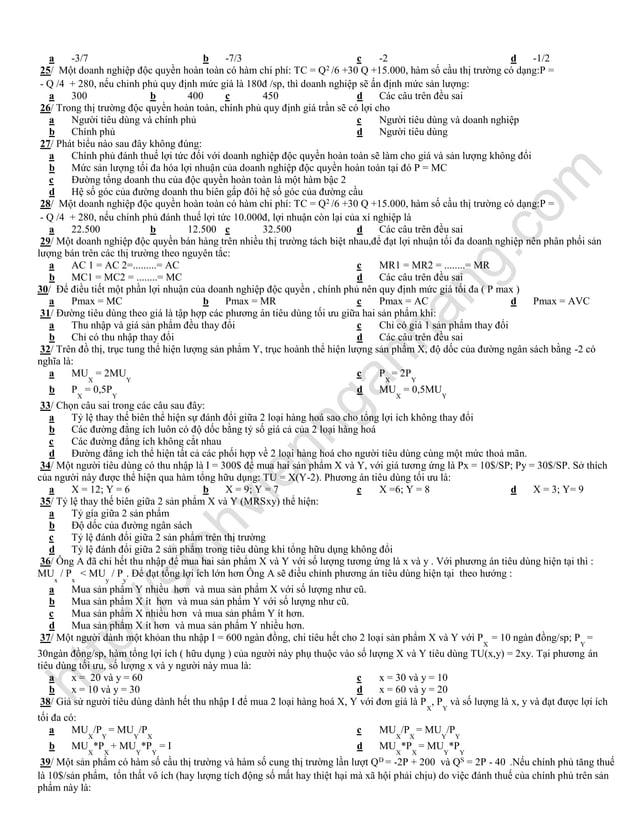 16 bộ đề trắc nghiệm kinh tế vi mô có đáp án | PDF