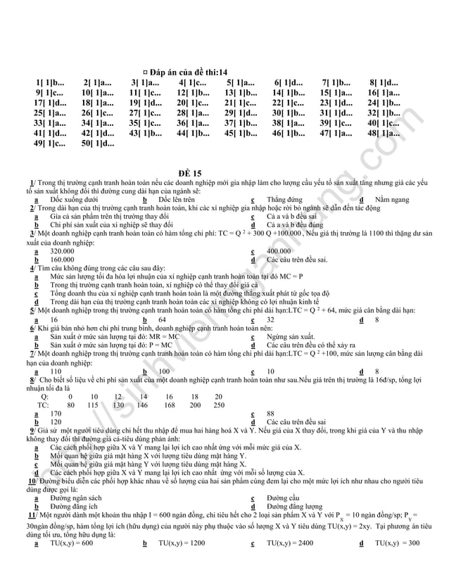16 bộ đề trắc nghiệm kinh tế vi mô có đáp án | PDF