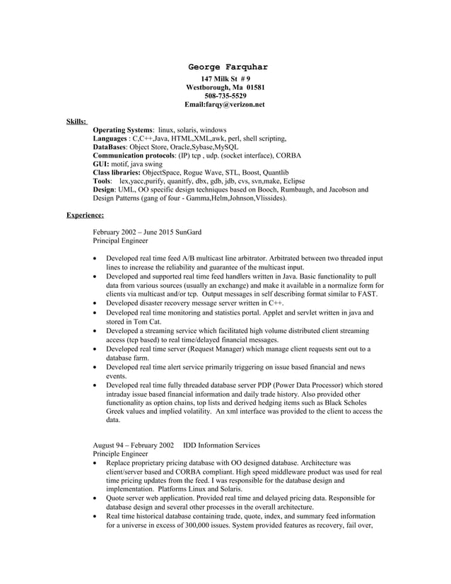 george.farquhar.resume2 | DOC | Databases | Computer Software and ...
