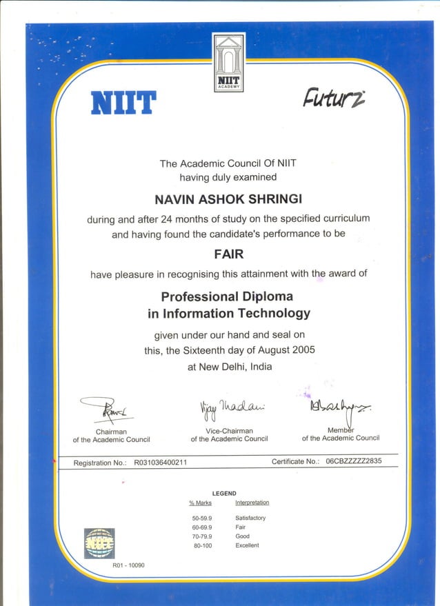 NIIT Diploma in IT 10001 | PDF