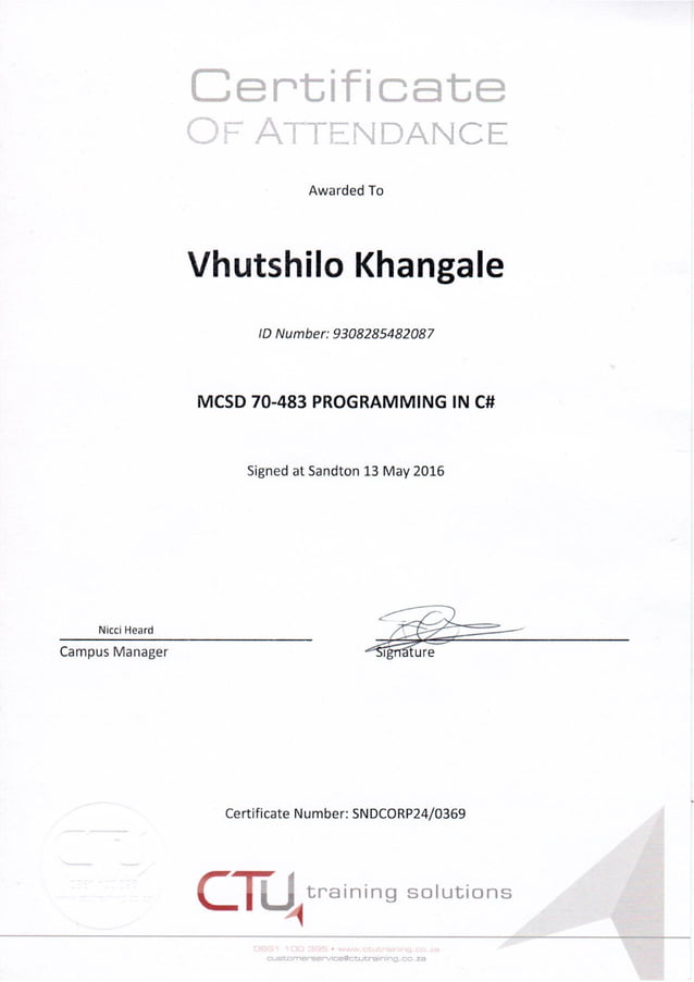 Chilli CTU Certificate of Attendance 2 | PDF