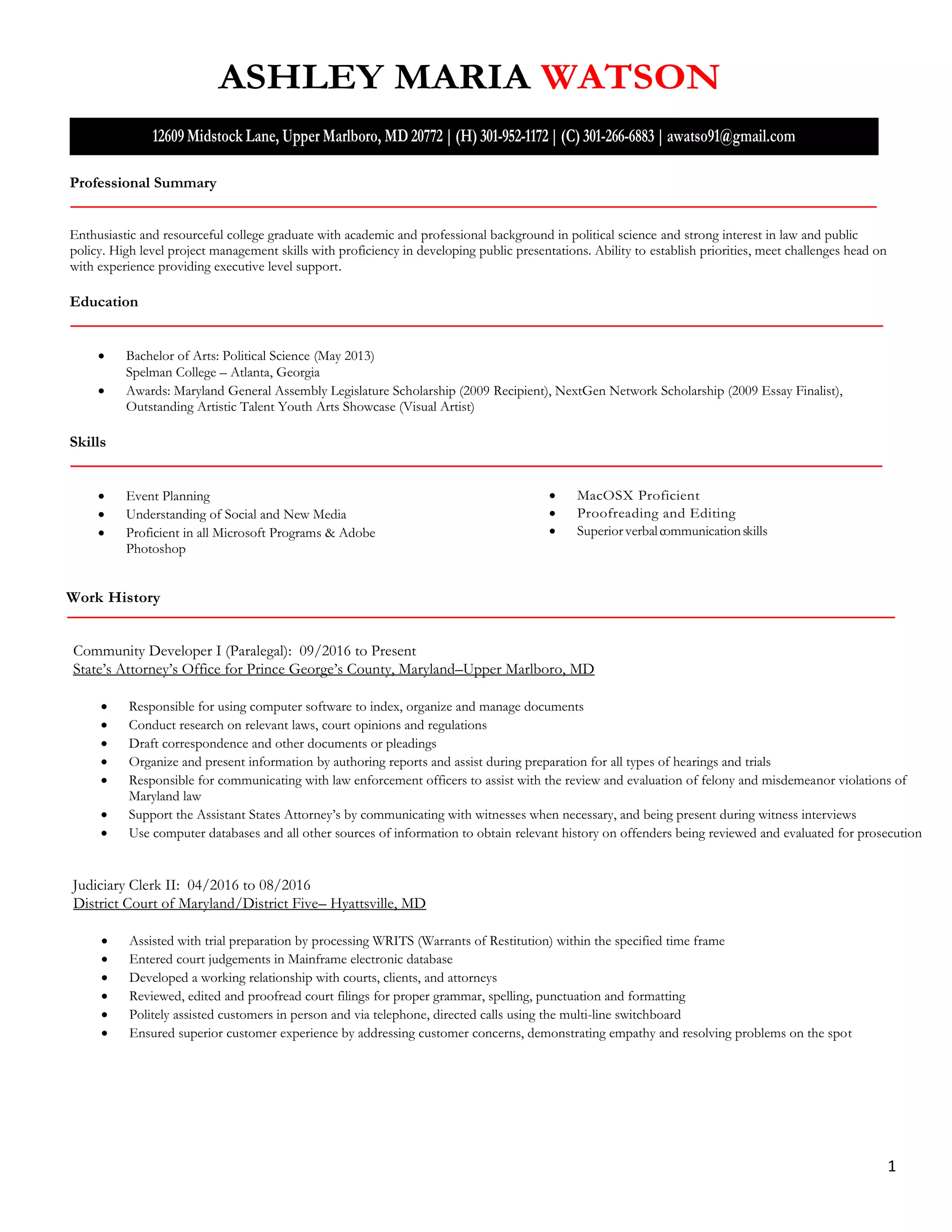 Resume - Ashley Maria Watson October 2016 | PDF