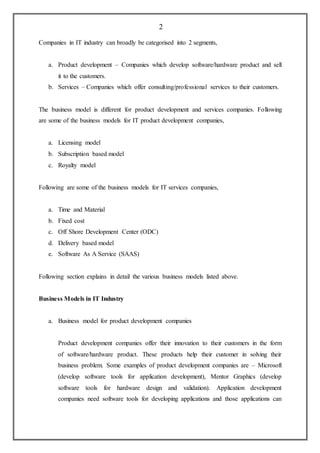 Pricing Models in IT Industry | PDF