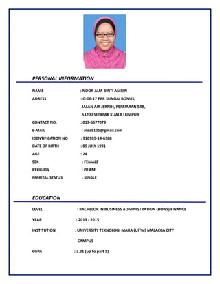 Noor Alia CV | PDF