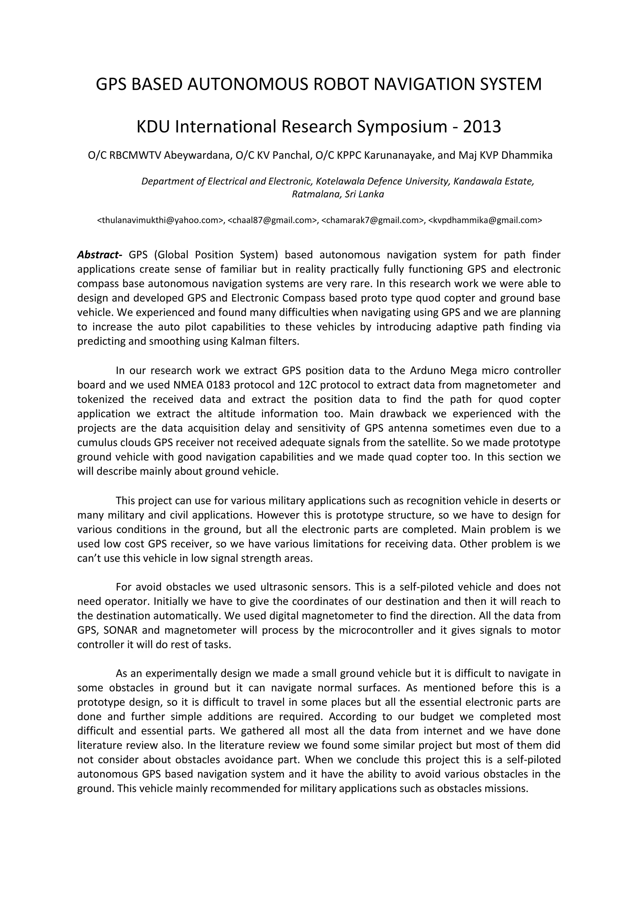 GPS Guided autonomous robot navogation system | PDF