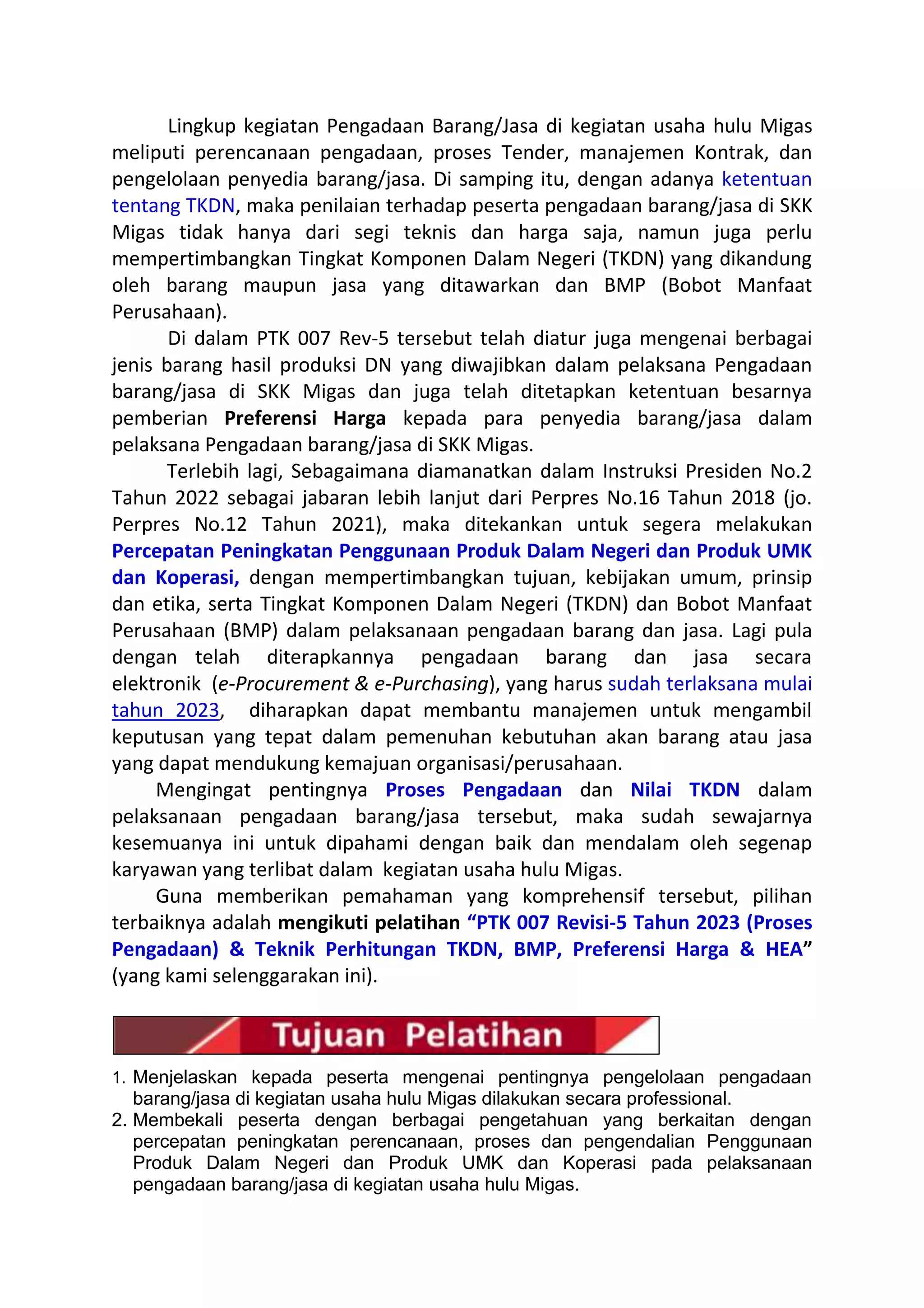 Silabus Pelatihan "PTK 007 Revisi-5 (TERBARU) Tahun 2023 (Proses PENGADAAN) & Perhitungan TKDN ...