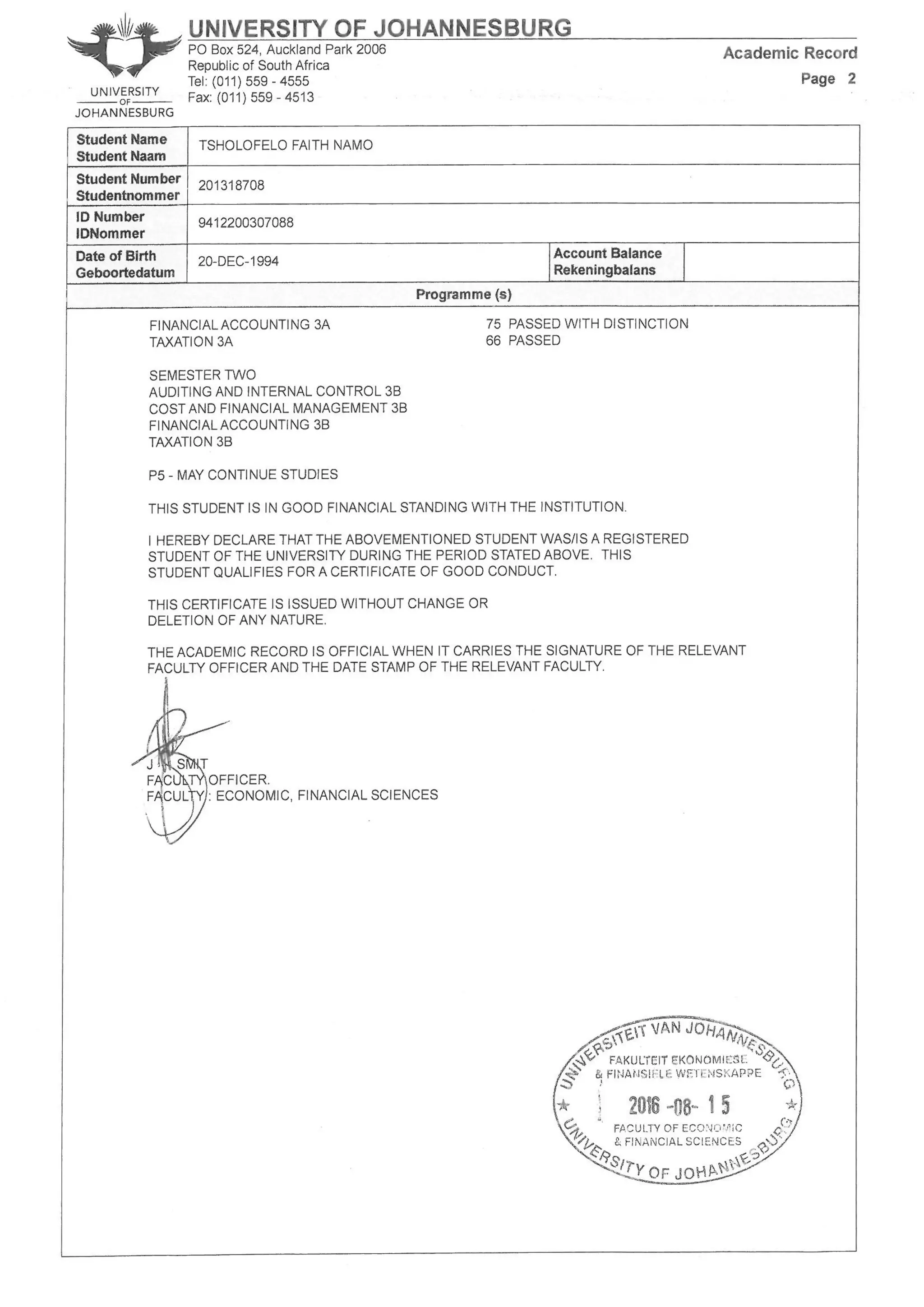 Certified Academic Record and ID copy | PDF