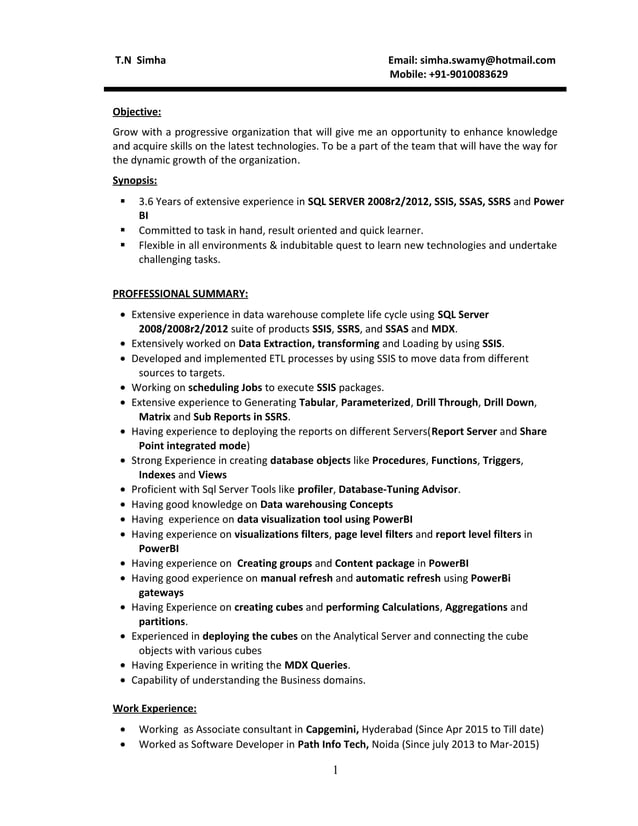 simha msbi resume | PDF